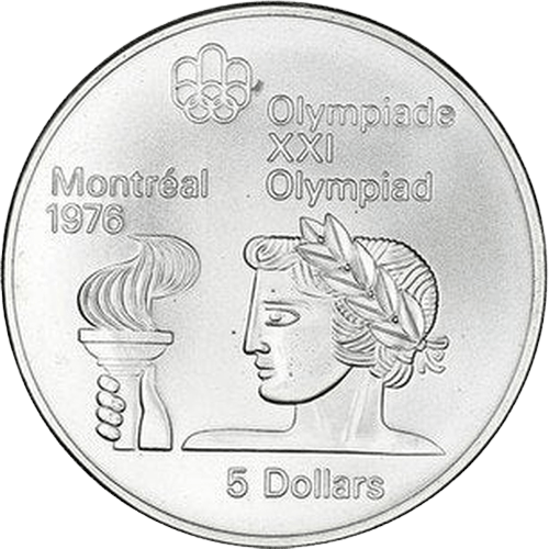 $5 Montreal Olympics Torch Silver Coin 1974